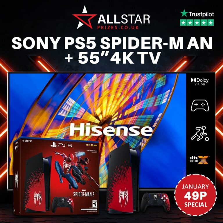 Hisense 55″ 4K TV & Limited Edition Spider-Man PS5 – All Star Prizes